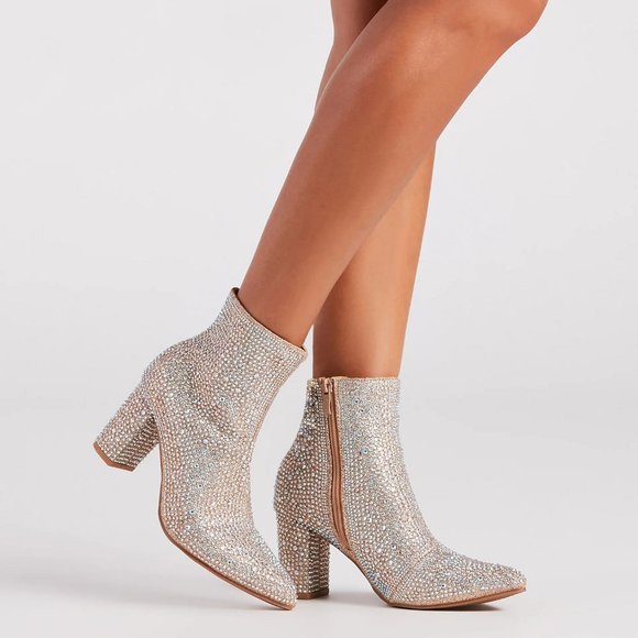 Shoes | New Bling Champagne Ab Rhinestone Crystal Block Chunky Heel ...